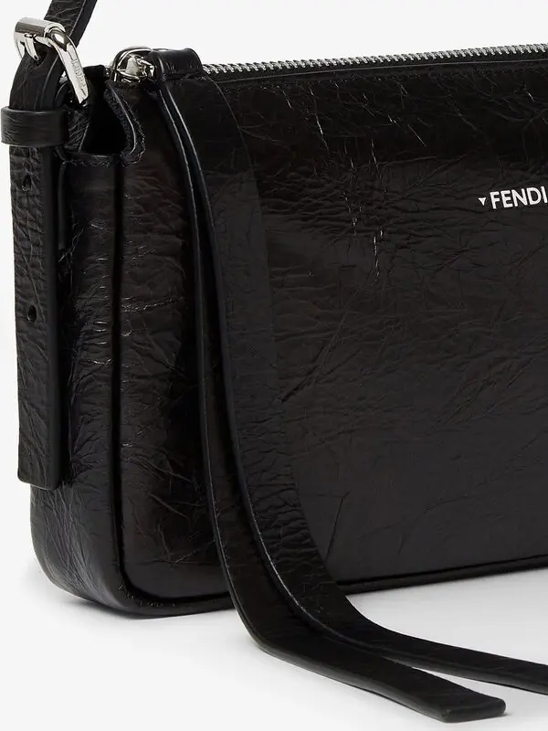 Fendi Zip Top Small Vintage-effect Leather Shoulder Bag