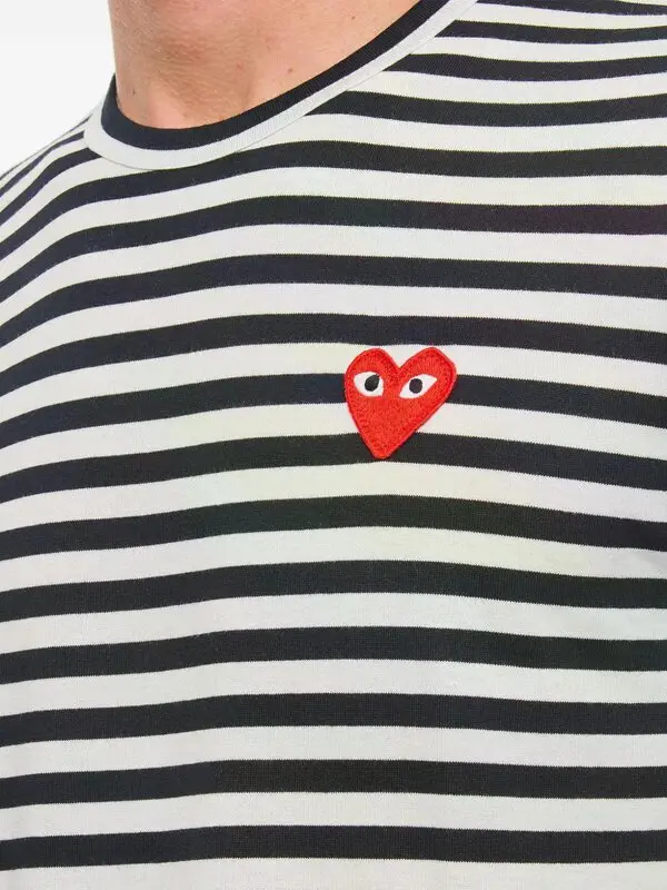 Play Comme Des Garcon Heart-patch Striped T-shirt