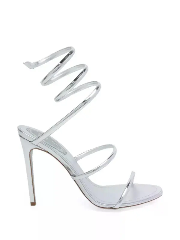 Rene Caovilla Cleo Spiral Stiletto Sandals - Silver