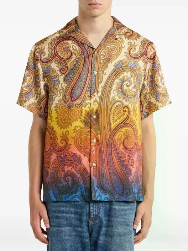 Etro Silk Bowling Shirt With Placed Degradé Paisley Print