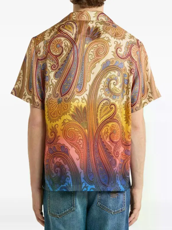 Etro Silk Bowling Shirt With Placed Degradé Paisley Print