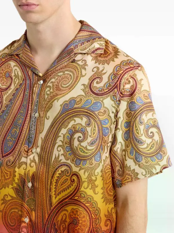 Etro Silk Bowling Shirt With Placed Degradé Paisley Print