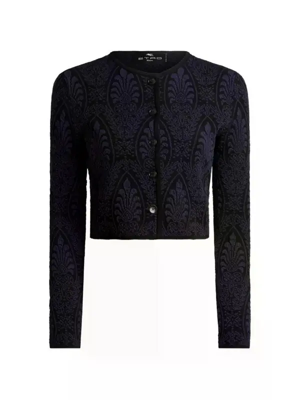 Etro Cropped Jacquard Cardigan With Medallion Motif - Black