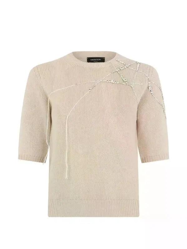 Fabiana Filippi Gauze Crystal-embellished Short-sleeve Sweater - Neutrals