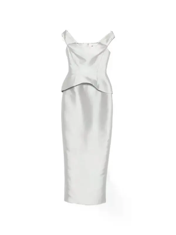 Solace London Pieta Off-shoulder Peplum-hem Maxi Dress - Silver