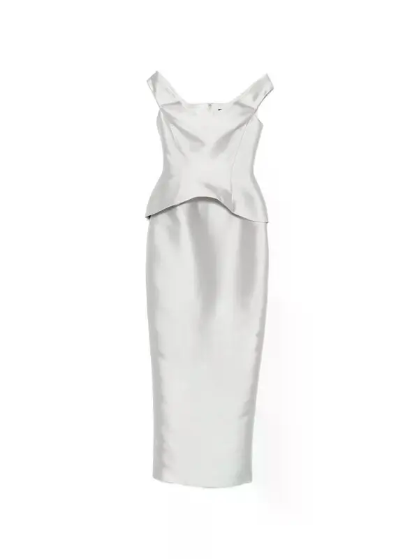 Solace London Pieta Off-shoulder Peplum-hem Maxi Dress - Silver