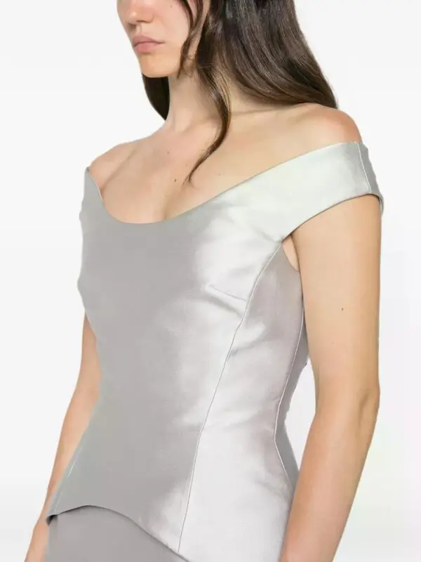 Solace London Pieta Off-shoulder Peplum-hem Maxi Dress - Silver