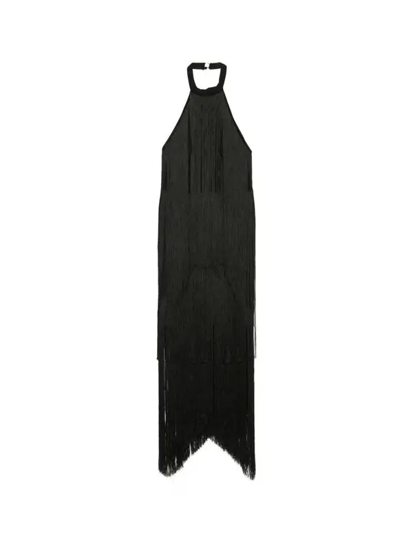 ALESSANDRO LEGORA Fringe-trimmed Halter-neck Midi Dress - Black