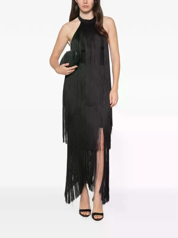 ALESSANDRO LEGORA Halterneck Midi Dress With Fringe Trim