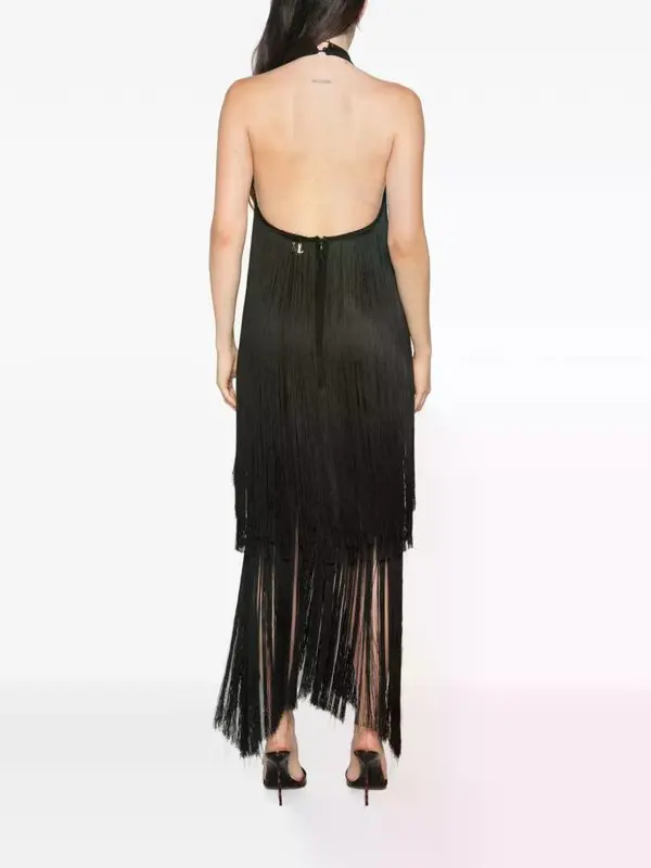 ALESSANDRO LEGORA Halterneck Midi Dress With Fringe Trim