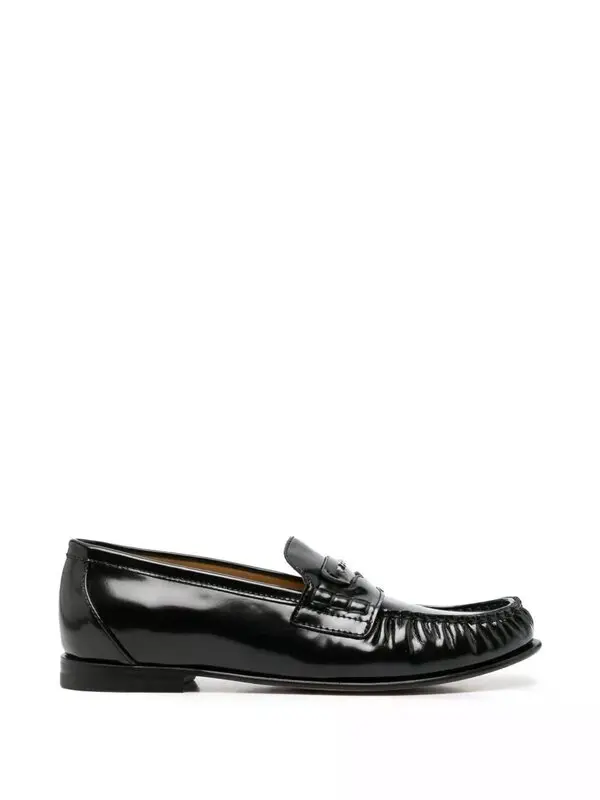 Fendi Logo Plaque Gathered Loafers - Black