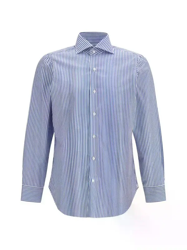 FINAMORE 1925 Striped Long-sleeve Shirt - Blue