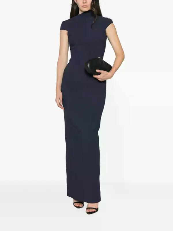 Solace London Arion Asymmetric Neck Cap Sleeve Maxi Dress - Blue