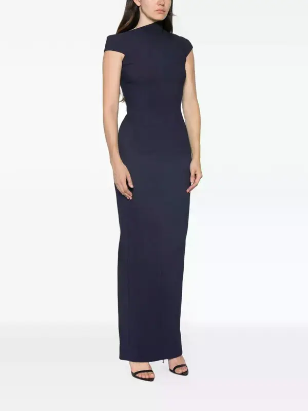 Solace London Arion Asymmetric Neck Cap Sleeve Maxi Dress - Blue