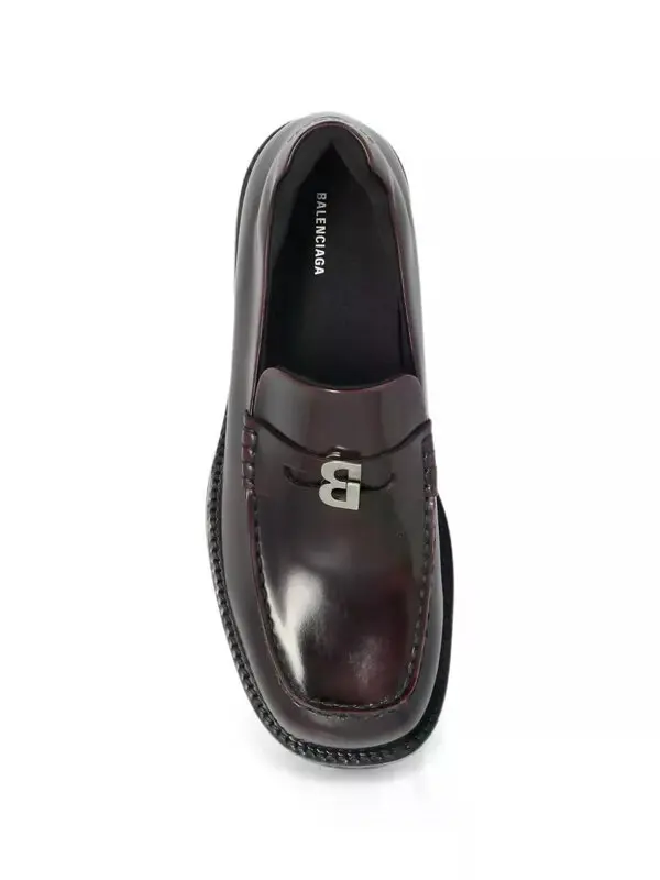 Balenciaga Square Toe Loafers With Metallic B Logo - Brown