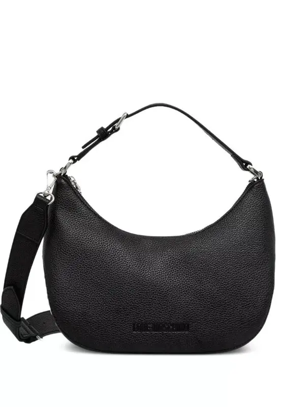 Moschino Logo-lettering Pebbled Shoulder Bag - Black