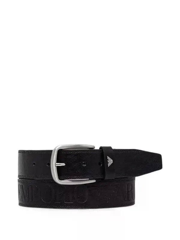 Emporio Armani Leather-tongue Belt With An Embossed-logo And Metal-buckle - Black
