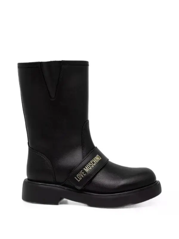 Moschino Logo-strap Leather Boots - Black