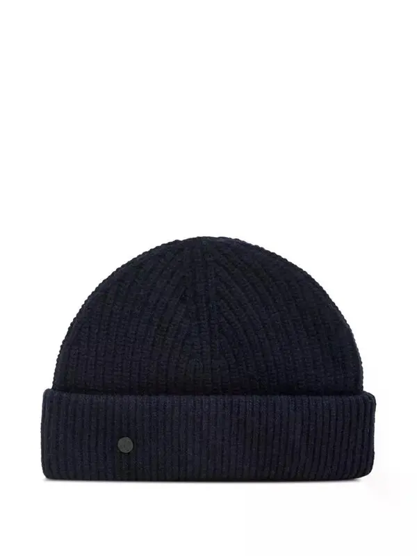 Closed Ribbed-knit Logo Plaque Beanie Hat - Blue