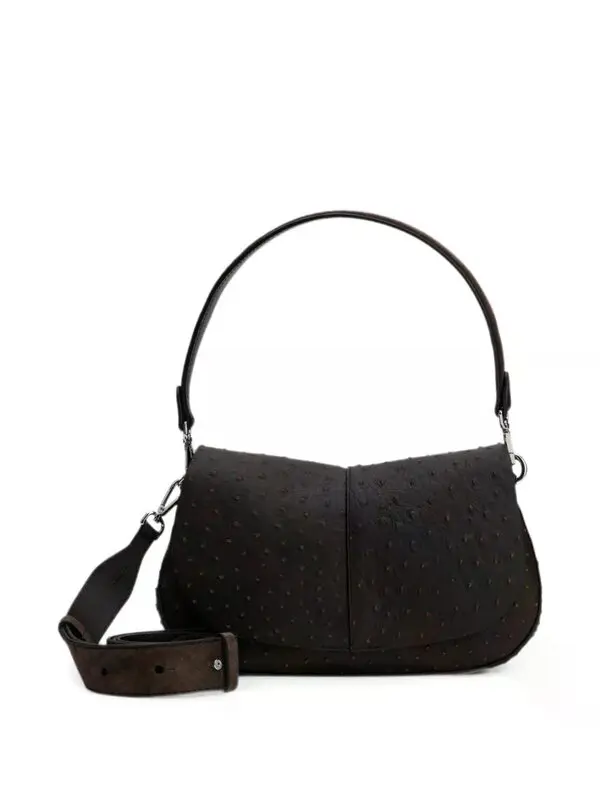 GIANNI CHIARINI Medium Helena Round Ostrich-effect Leather Tote Bag - Brown