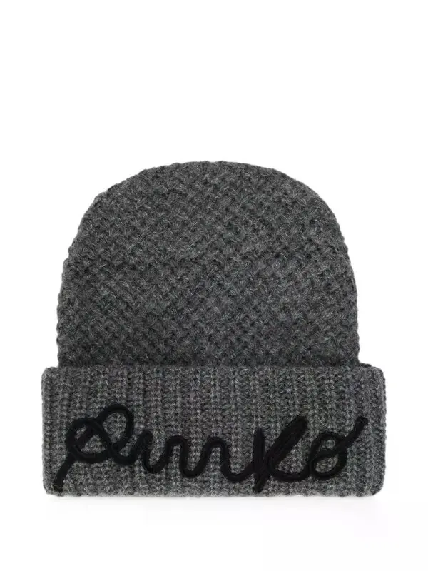 Pinko Logo-embroidered Chunky-knit Beanie Hat - Grey