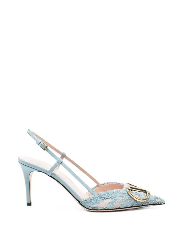 Valentino Garavani Vlogo Signature Lace Pumps - Sky Blue