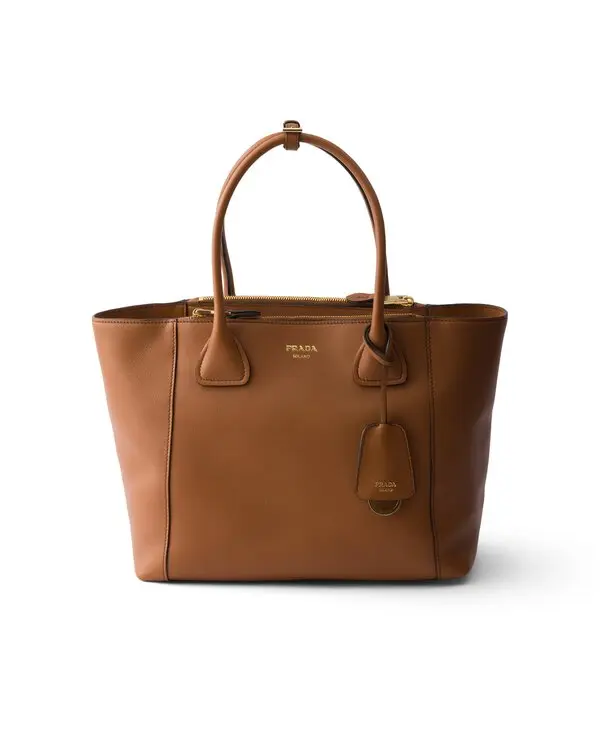 Prada Large Leather Tote Bag - Cognac