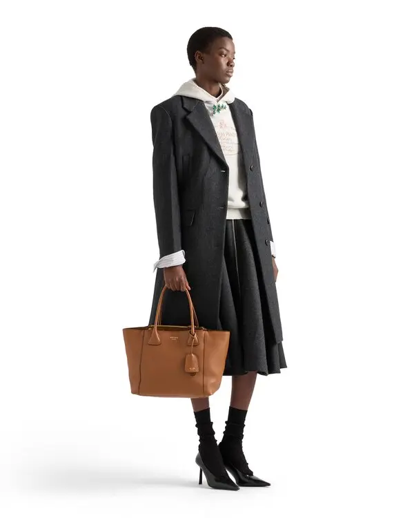 Prada Large Leather Tote Bag - Cognac