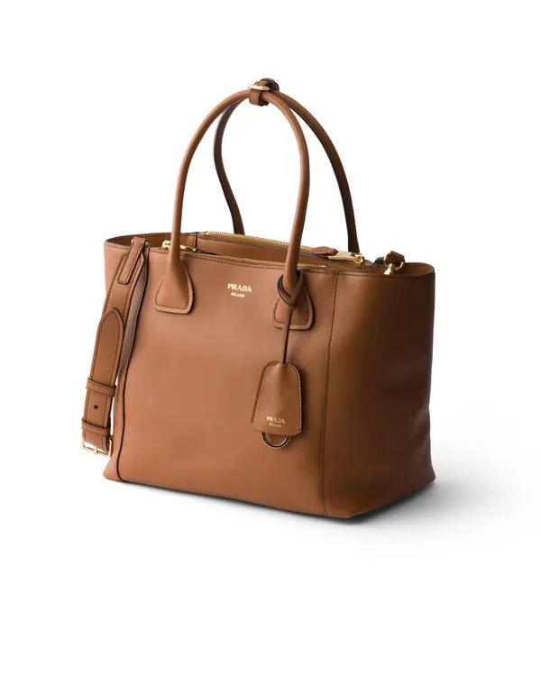 Prada Large Leather Tote Bag - Cognac