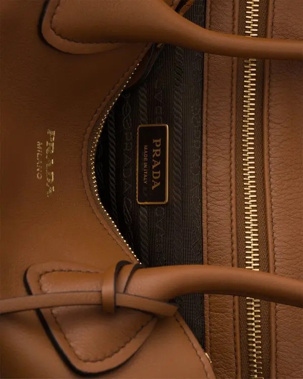 Prada Large Leather Tote Bag - Cognac