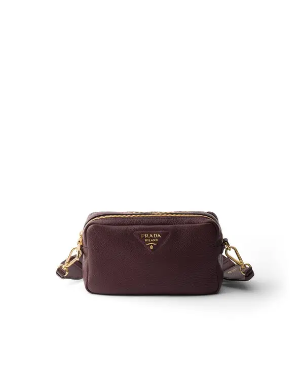 Prada Small Leather Shoulder Bag - Burgundy