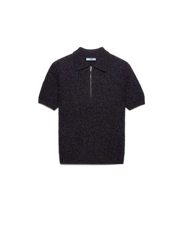 Prada Short-sleeved Wool And Mouliné Cashmere Polo Sweater