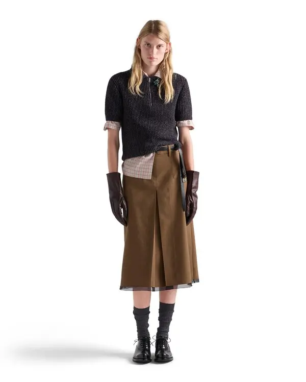 Prada Short-sleeved Wool And Mouliné Cashmere Polo Sweater