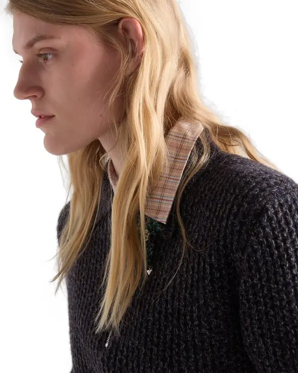 Prada Short-sleeved Wool And Mouliné Cashmere Polo Sweater