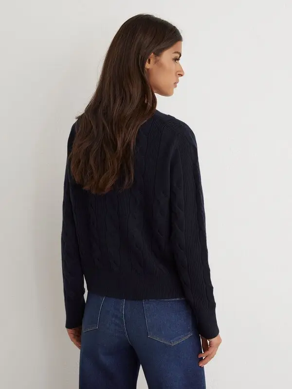 REISS Wool-cashmere Cable-knit Cardigan - Navy