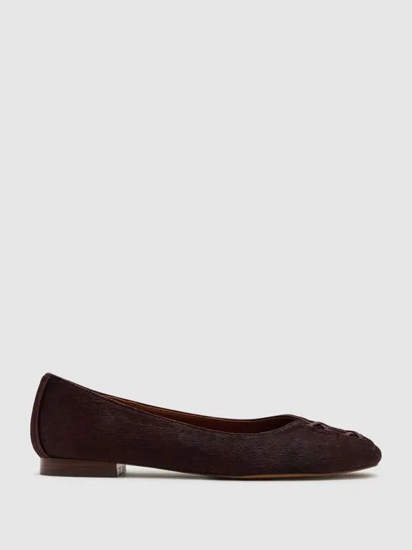 REISS Pony Hair-effect Leather Lace-up Ballet Flats