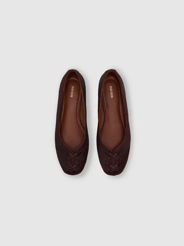 REISS Pony Hair-effect Leather Lace-up Ballet Flats