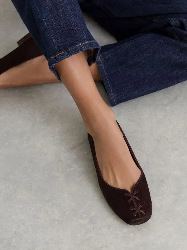REISS Pony Hair-effect Leather Lace-up Ballet Flats
