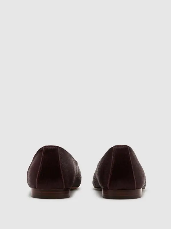 REISS Pony Hair-effect Leather Lace-up Ballet Flats