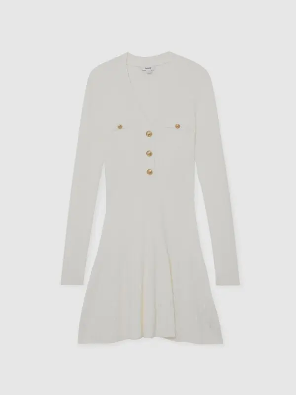 REISS Lavelle Knitted Button-detail Mini Dress - Cream