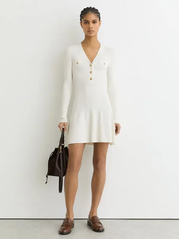 REISS Lavelle Knitted Button-detail Mini Dress - Cream