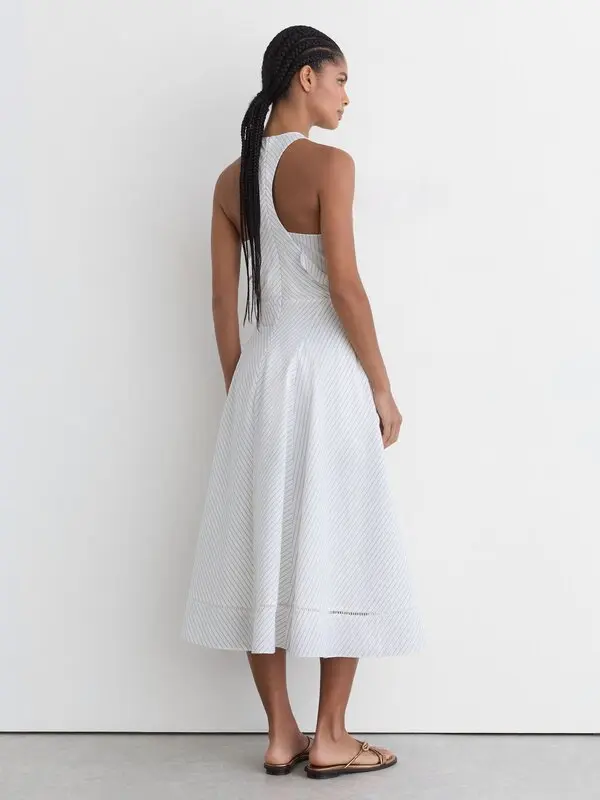 REISS Striped Ruffle-trim Midi Dress - White/grey