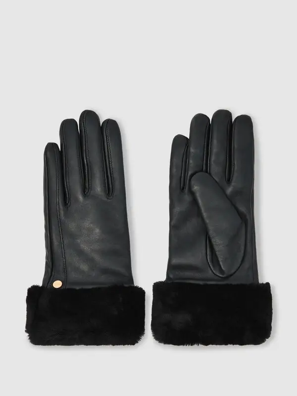 REISS Shearling Cuff Leather Gloves