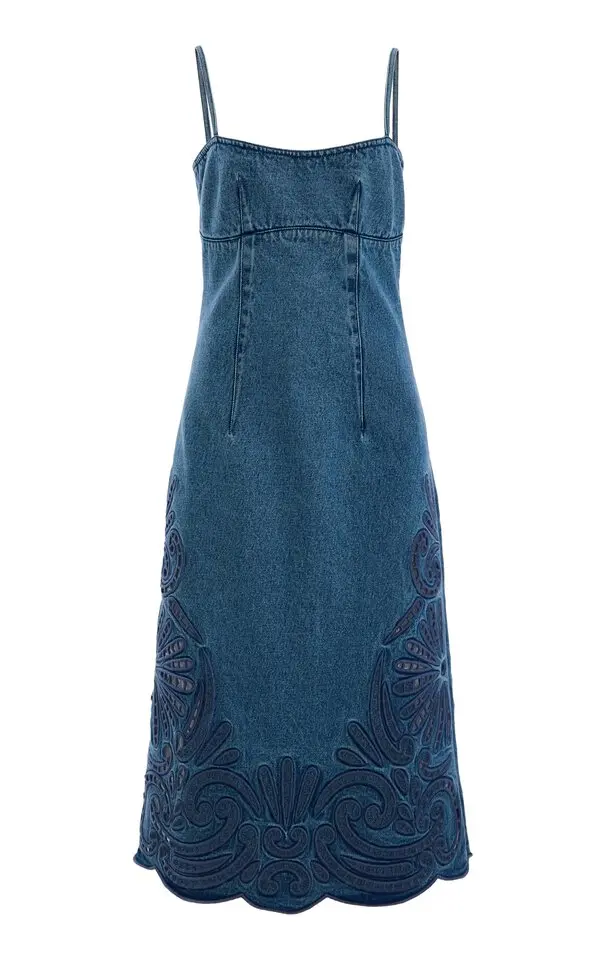 Ulla Johnson The Jane Eyelet Denim Midi Dress - Blue