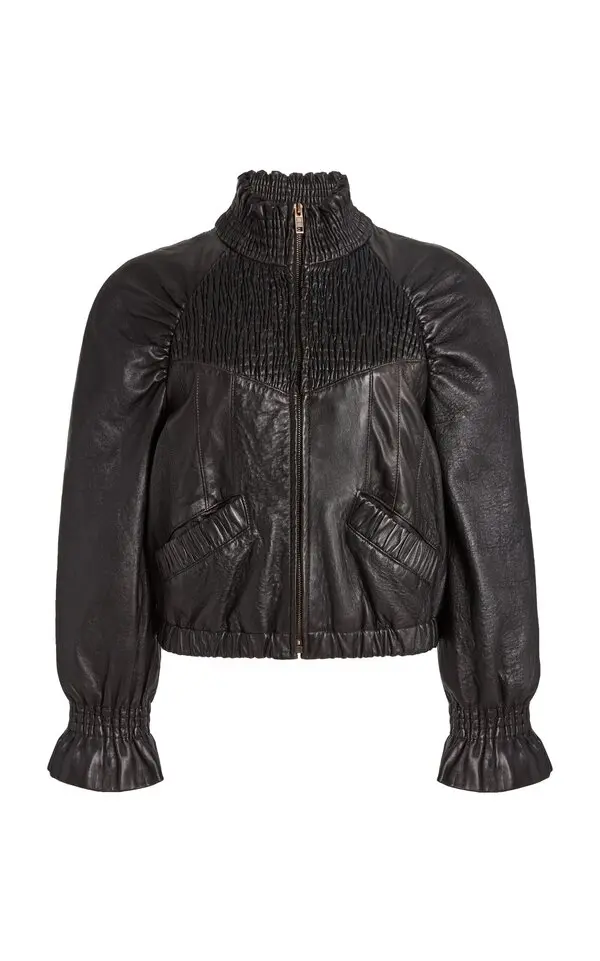 Chloé Shirred Leather Jacket - Black