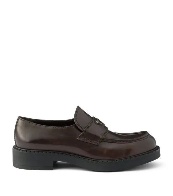 Prada Aged Leather Chunky Loafers - Brown