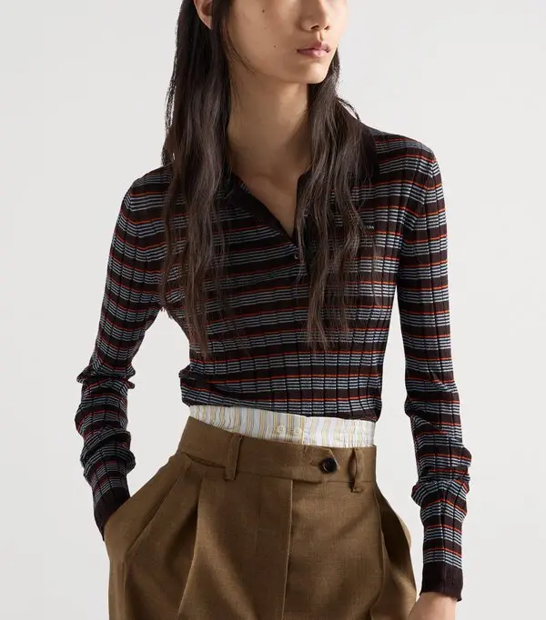 Prada Cashmere-silk Striped Polo Shirt
