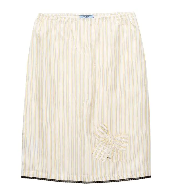 Prada Striped Bow-applique Midi Skirt - Yellow