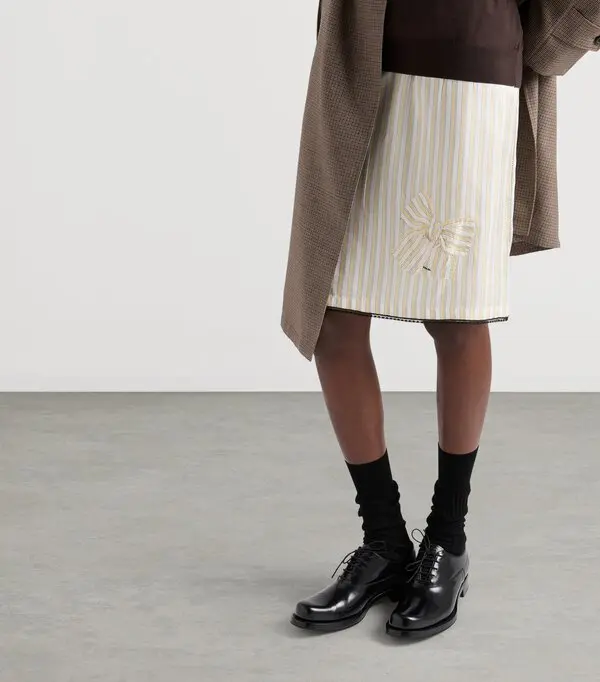 Prada Striped Bow-applique Midi Skirt