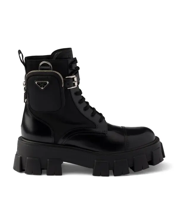 Prada Leather & Re-nylon Monolith Boots - Black
